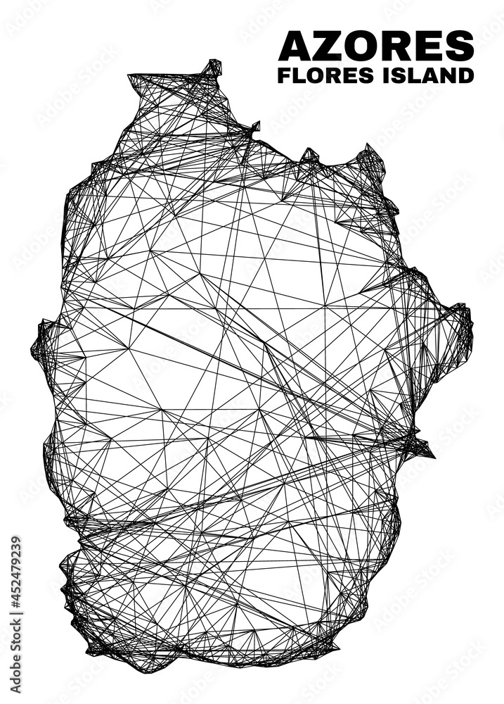 carcass irregular mesh Flores Island of Azores map. Abstract lines form ...