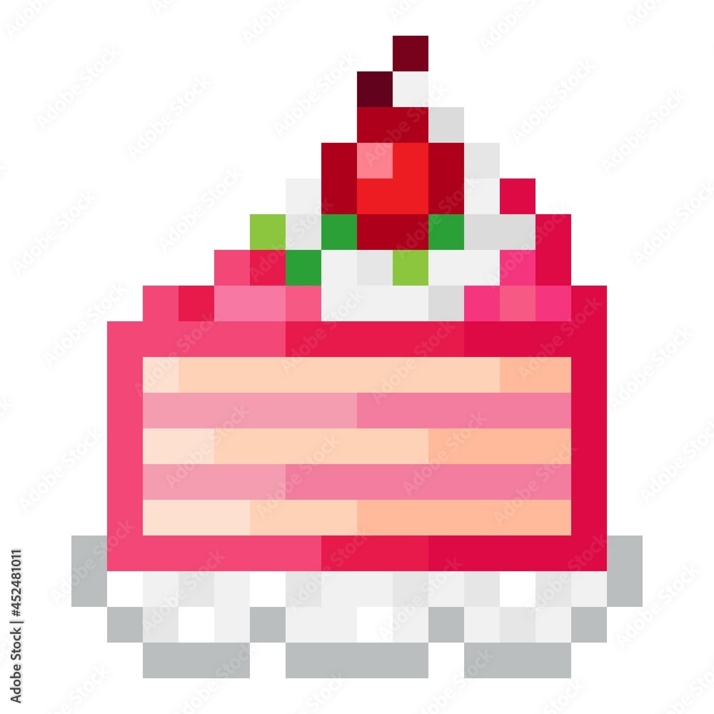 Cherry cake pixel art. Vector illustration. Cake icon pixel art. Stock ...