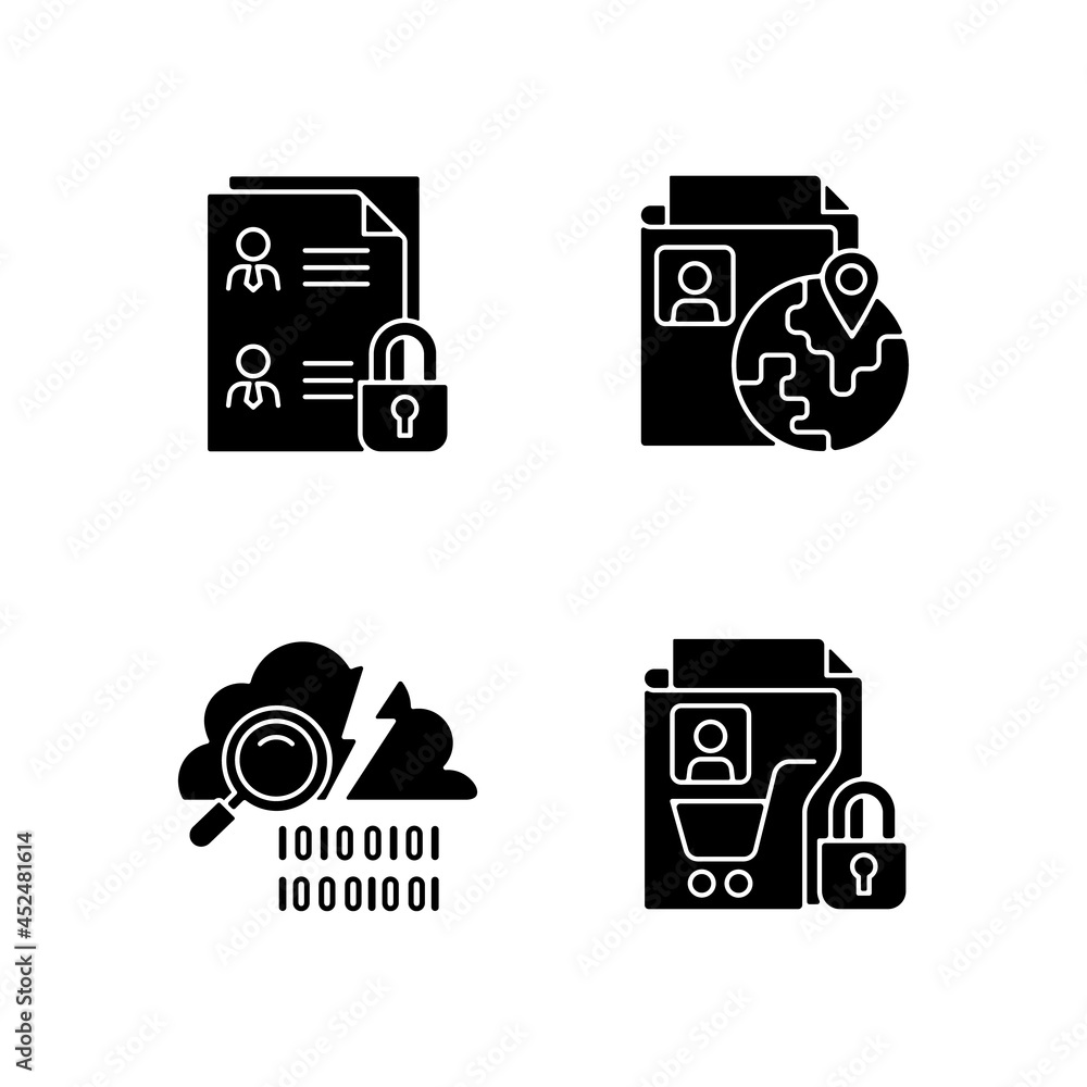 Maintain information security black glyph icons set on white space ...