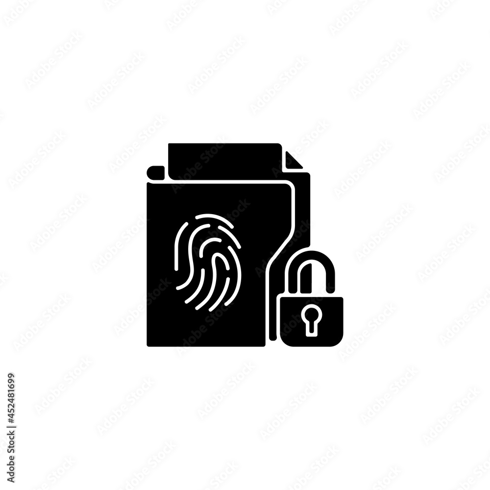 Sensitive information protection black glyph icon. Prevent unauthorized ...