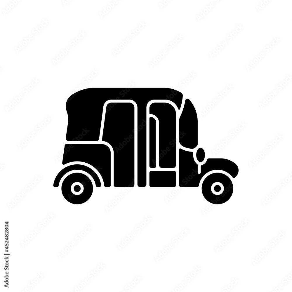 Auto rickshaw black glyph icon. Three-wheeler taxi. Passenger car ...