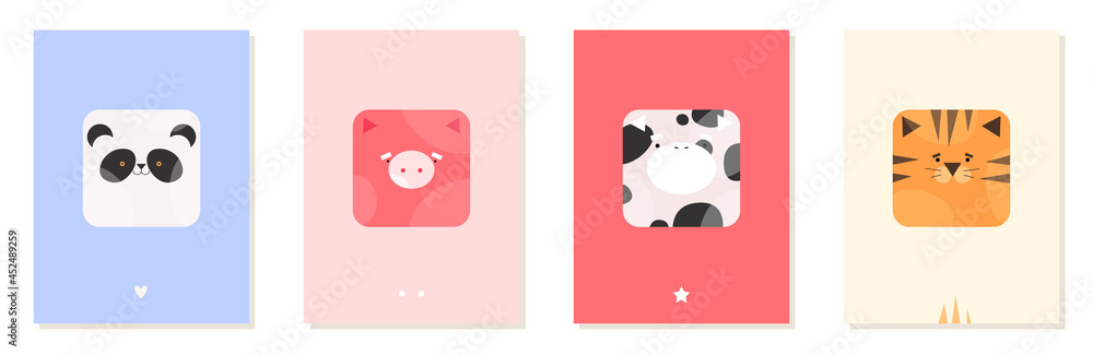 Happy birthday cards with cute animals for kids in hand drawn style ...