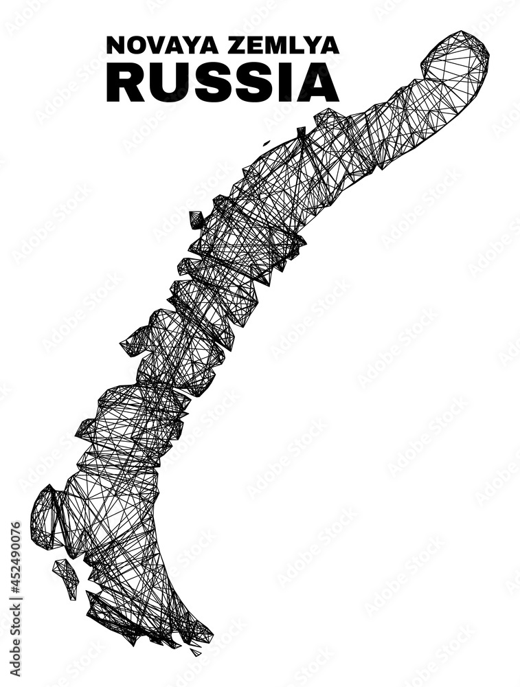 Net irregular mesh Novaya Zemlya Islands map. Abstract lines form ...