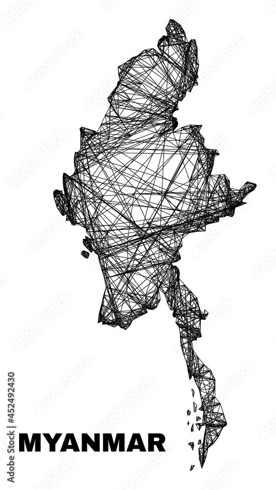 Wire frame irregular mesh Myanmar map. Abstract lines form Myanmar map ...