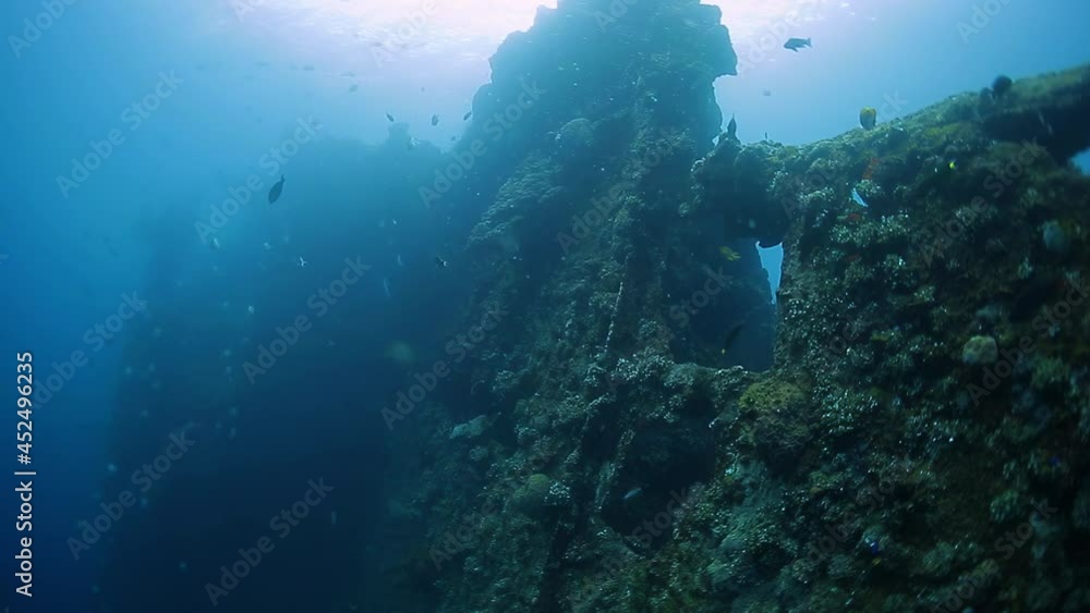 USAT Liberty wreck in Bali. Underwater view of the shipwreck USAT ...