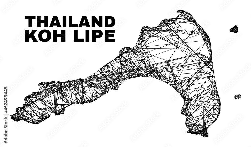 Vektorová grafika „carcass irregular mesh Koh Lipe map. Abstract lines ...
