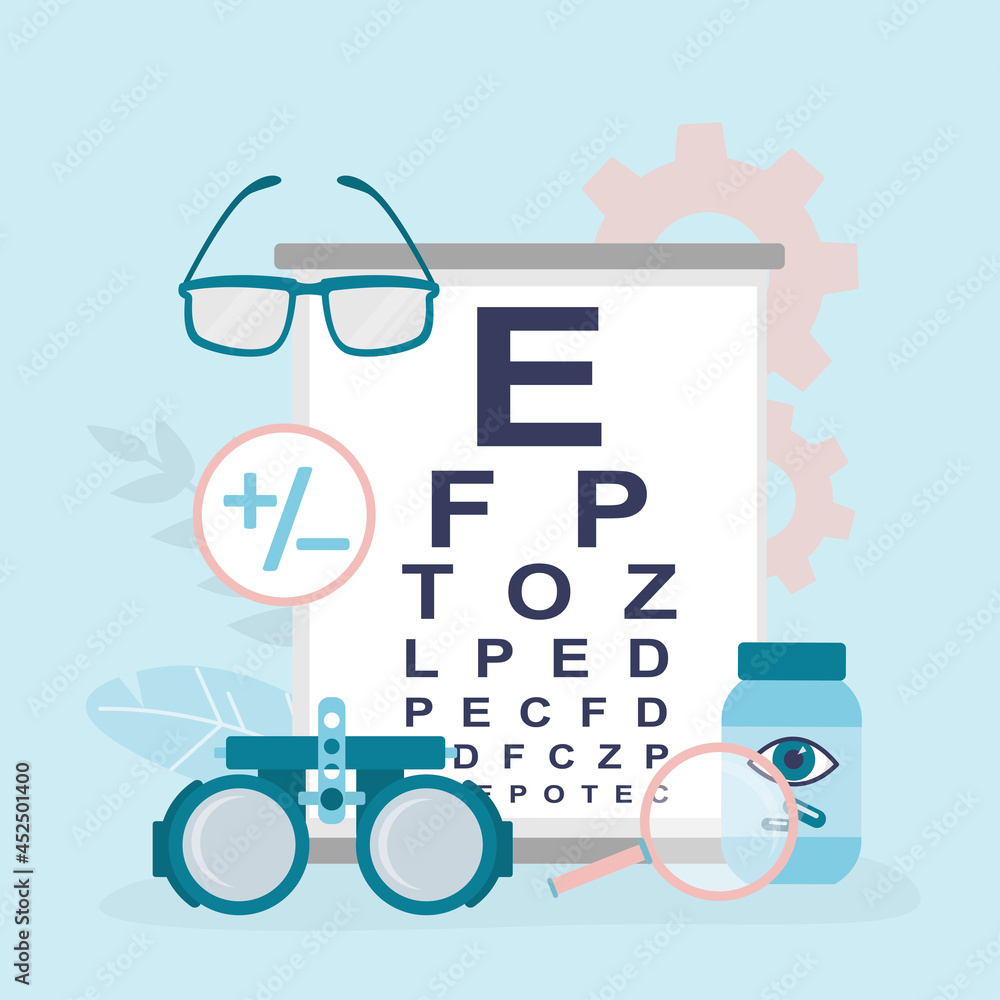 Ophthalmological tools for vision testing. Examination by optician ...