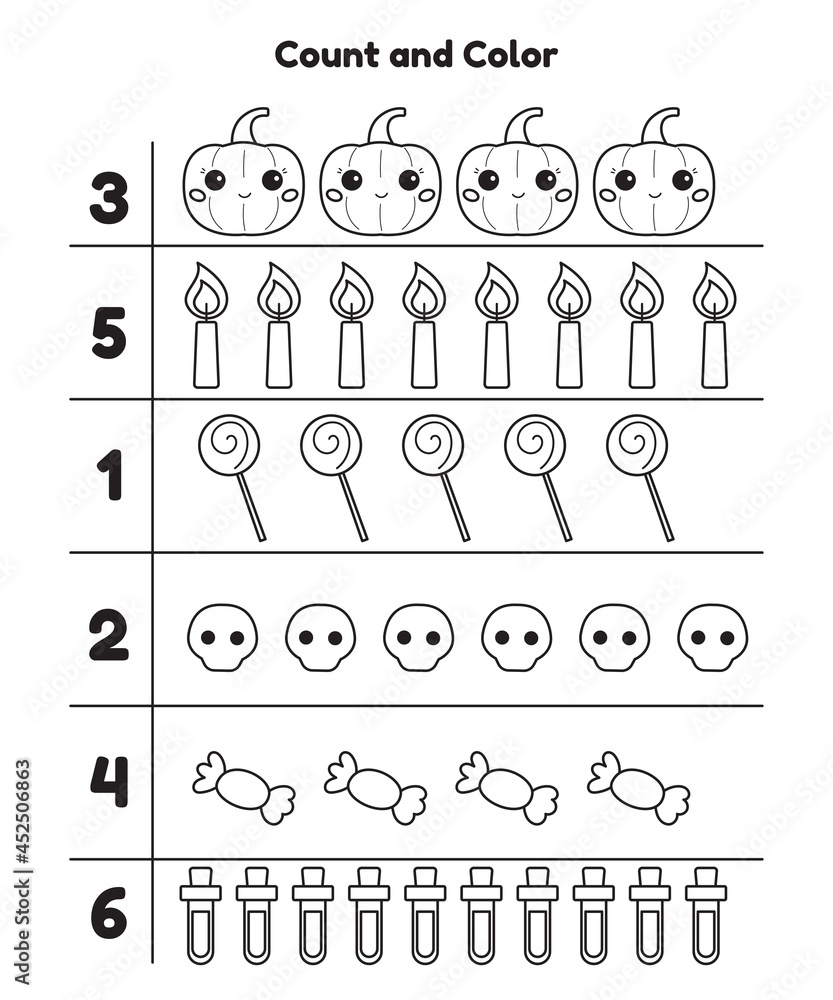 Halloween printable activity page for preschool children. Count and ...