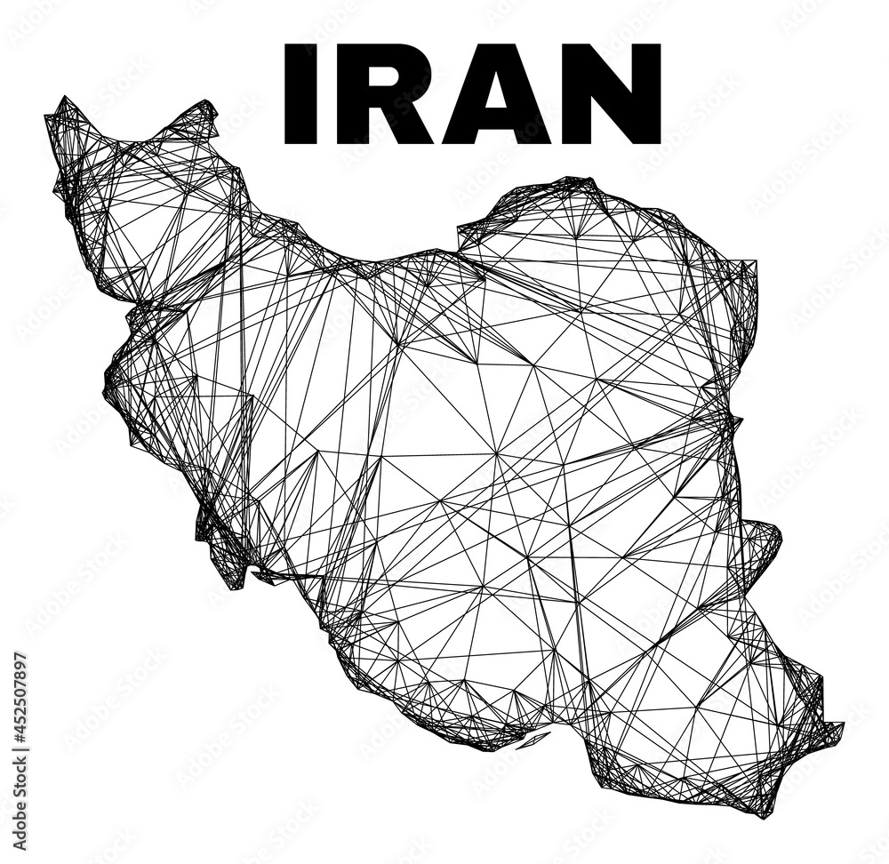 Wire frame irregular mesh Iran map. Abstract lines are combined into ...