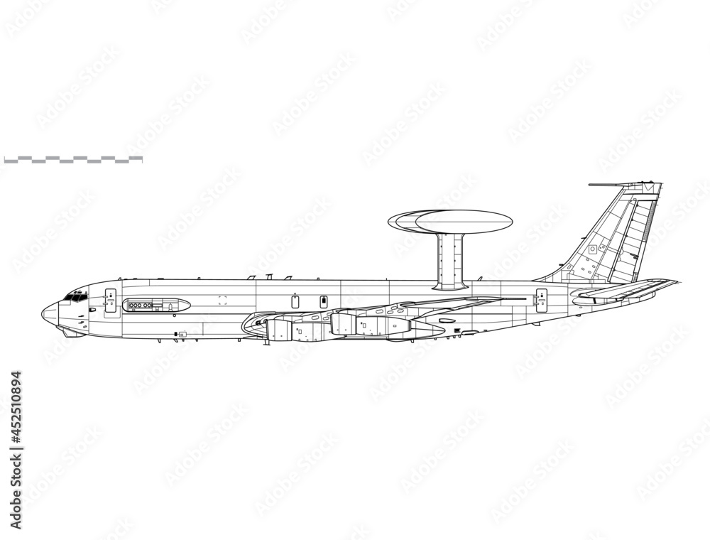 Boeing E-3A Sentry. Vector drawing of airborne early warning and ...