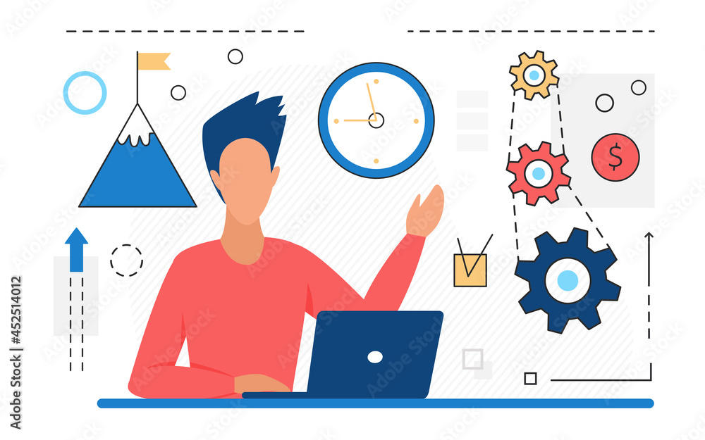 Business workflow on goal achievement, success effective work vector ...