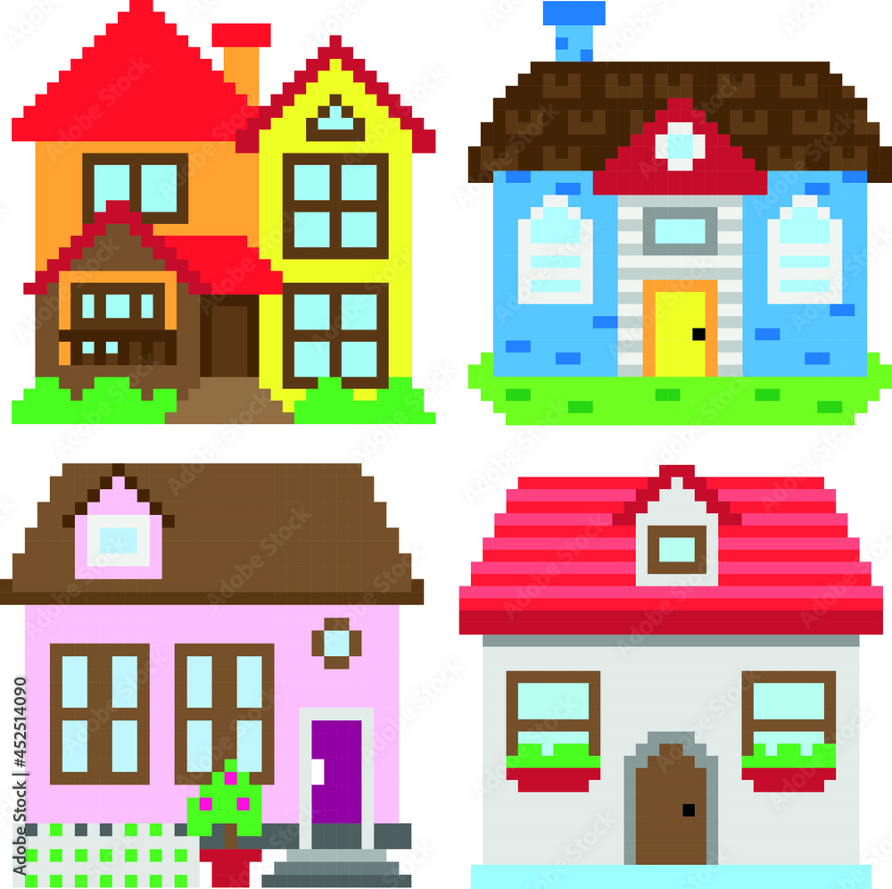 House Pixel Art isolated white Background vector illustration. Stock ...