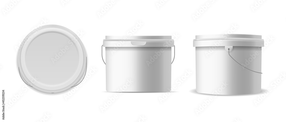 Buckets plastic. 3D template construction and food containers, white ...