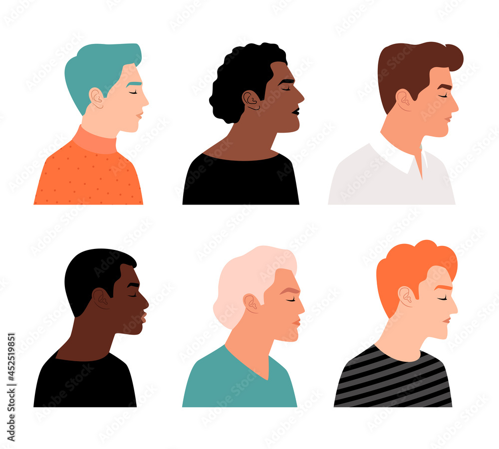 Modern men profiles. Male profile faces, mans heads vector illustration ...