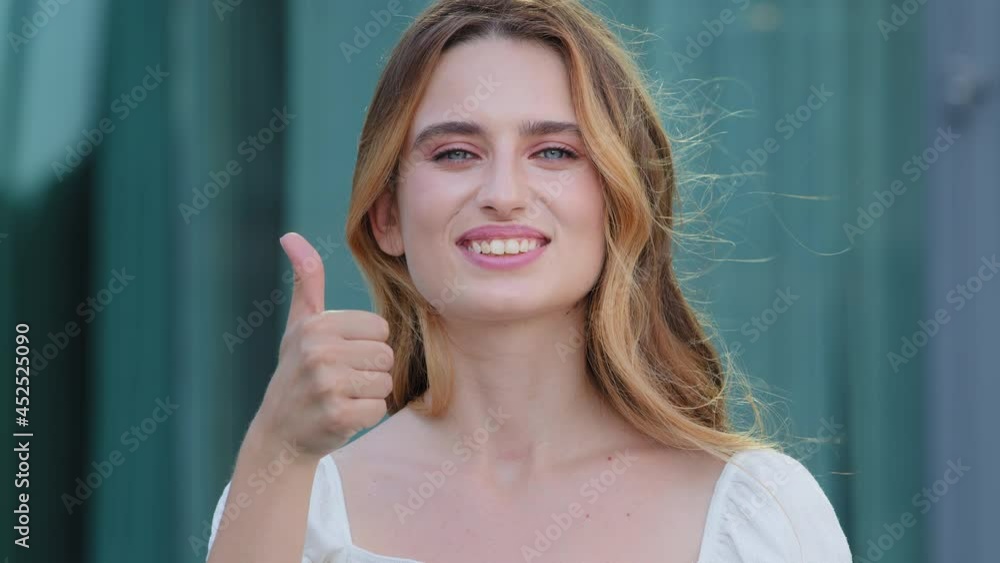 Young satisfied Germanic Scandinavian woman smiling with white teeth ...