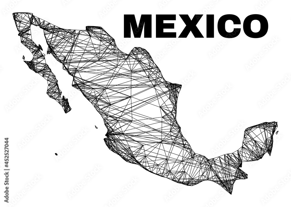 Net irregular mesh Mexico map. Abstract lines are combined into Mexico ...