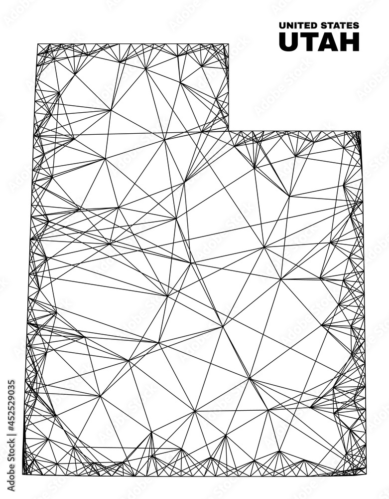 Vetor de Wire frame irregular mesh Utah State map. Abstract lines are ...