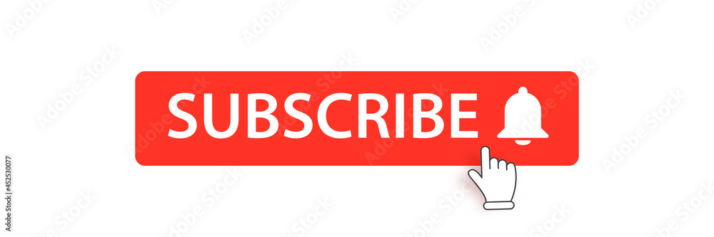 Flat subscribe button with ring bell isolated on white background ...