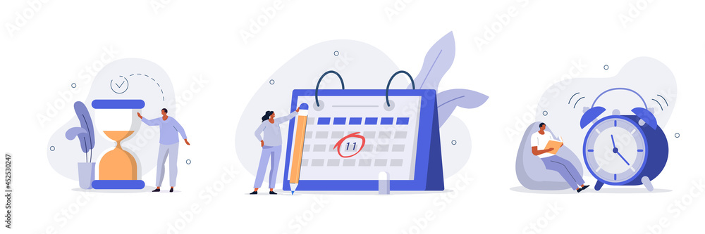 Time management and schedule planning scenes. Characters managing work ...