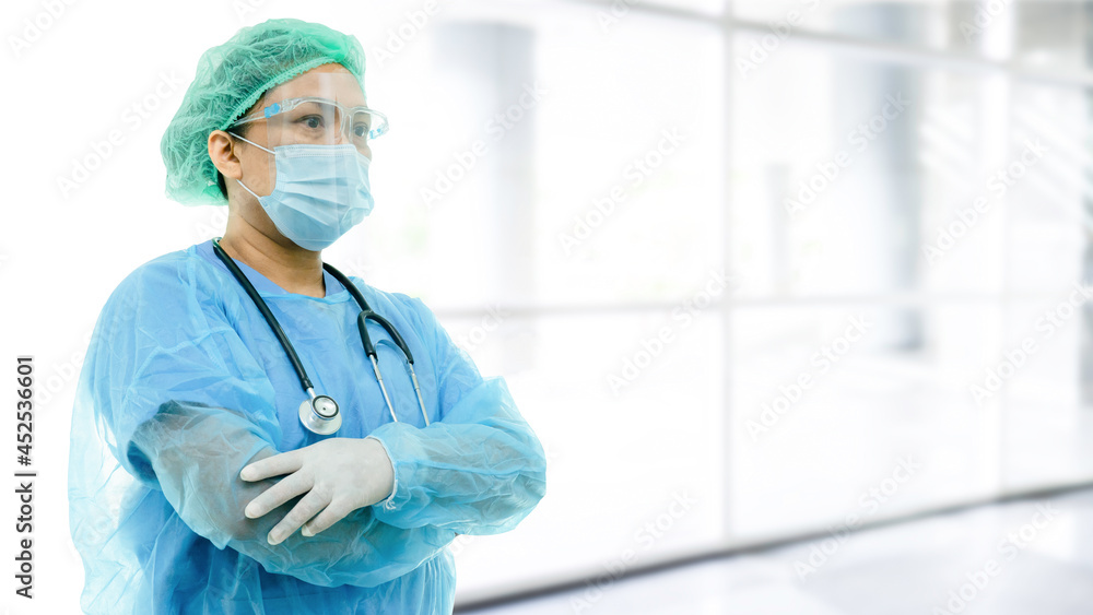 Asian doctor wearing face shield and PPE suit new normal to check ...