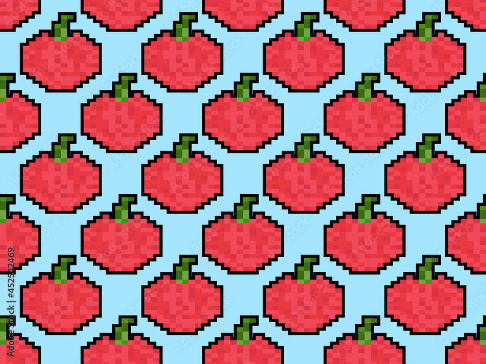 Red apple seamless pattern in pixel art style. 8 bit icon apple in 2D ...