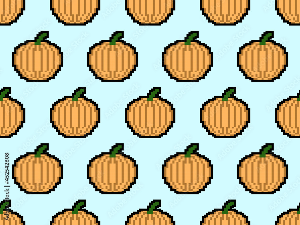 Pumpkin seamless pattern in pixel art style. 8 bit pumpkin in 2D retro ...