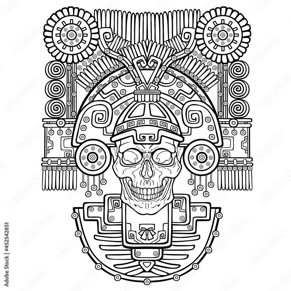 Stylized skull. Pagan god of death. Motives of art Native American ...