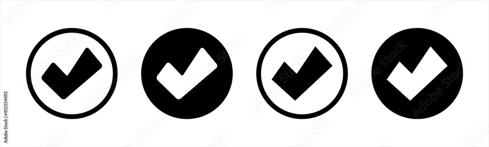Check mark or checkbox pictogram icons set. Black tick icons. Black ...