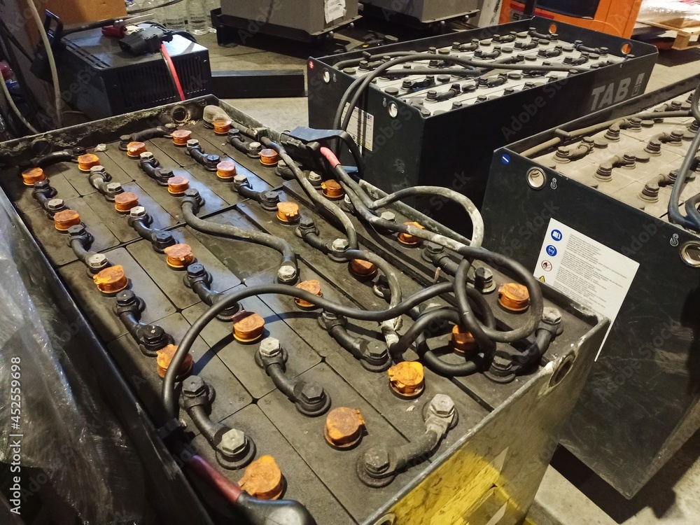 Industrial storage batteries. Charging the battery of the electric ...