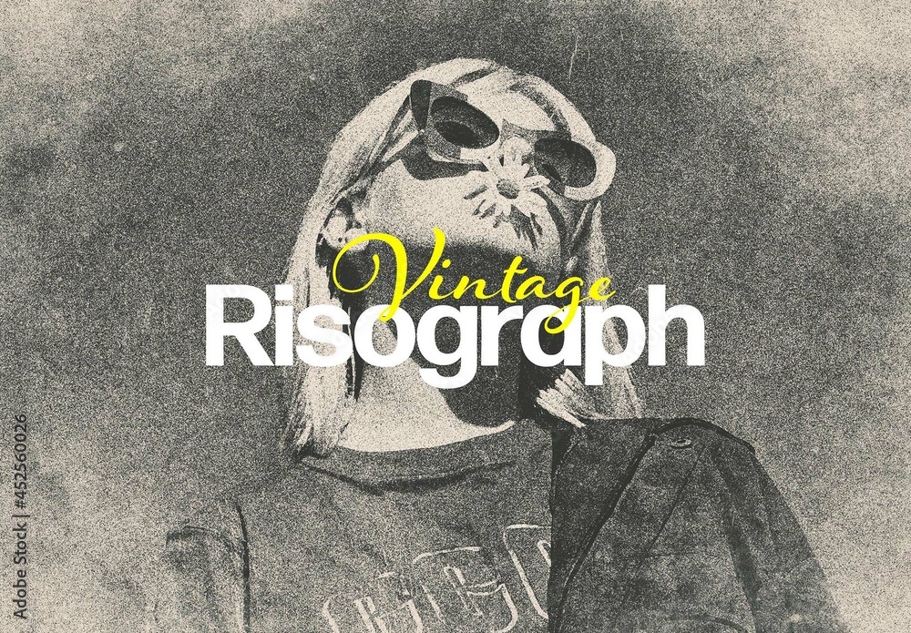 Vintage Risograph Grain Photo Effect Mockup Stock Template | Adobe Stock