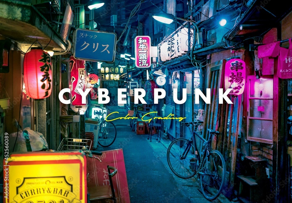 Cyberpunk Color Grading Photo Effect Mockup Stock Template Adobe Stock