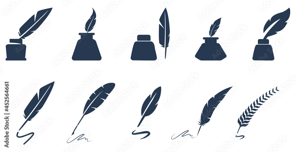 Ink well or ink pot vector icon set Stock Vector | Adobe Stock