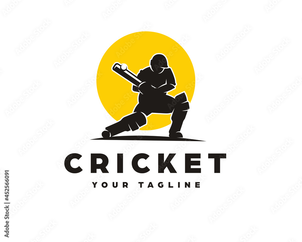silhouette of cricket player hitting the ball logo design template ...