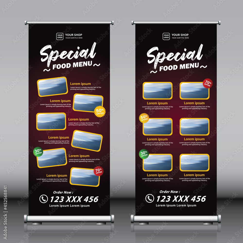 Roll up banner design template for restaurants hotels showrooms and ...