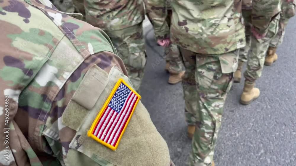 Soldiers marching on the parade. US army. Military forces of the United ...