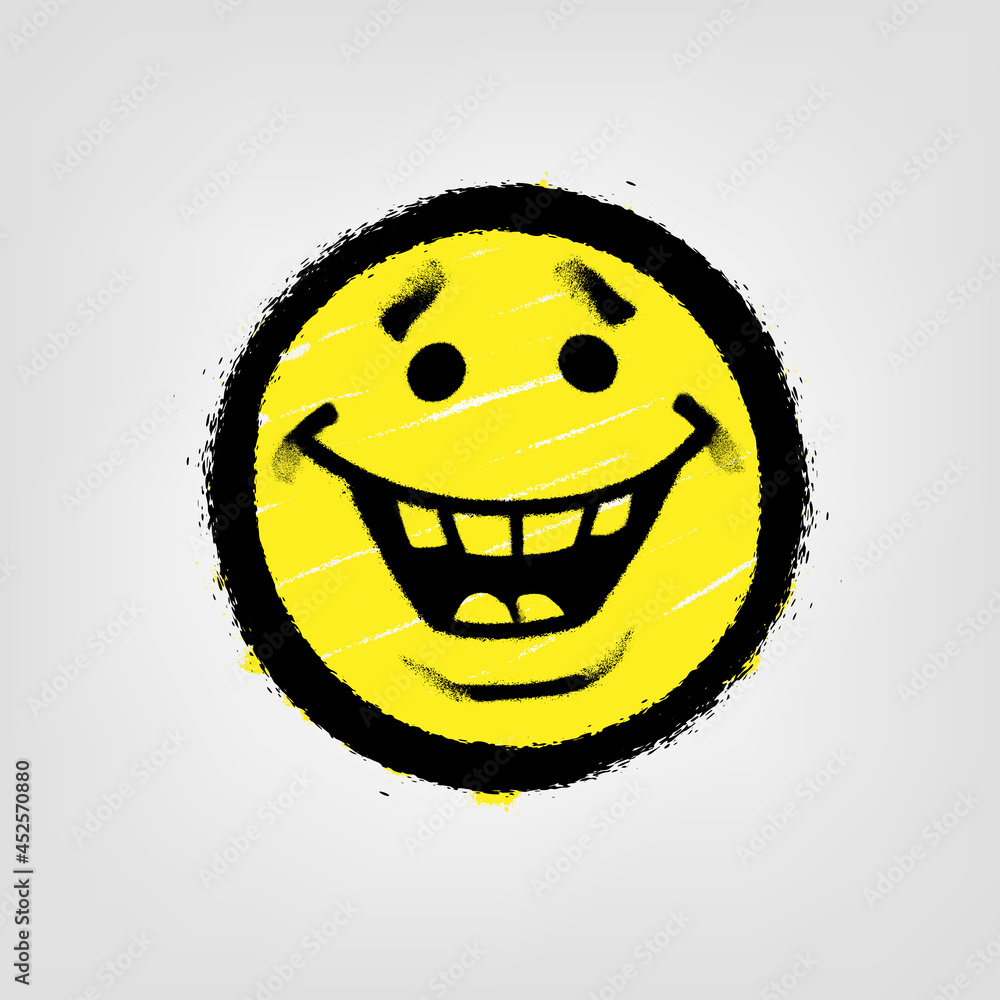 Graffiti emoticon. Smiling face painted spray paint. Vector ...