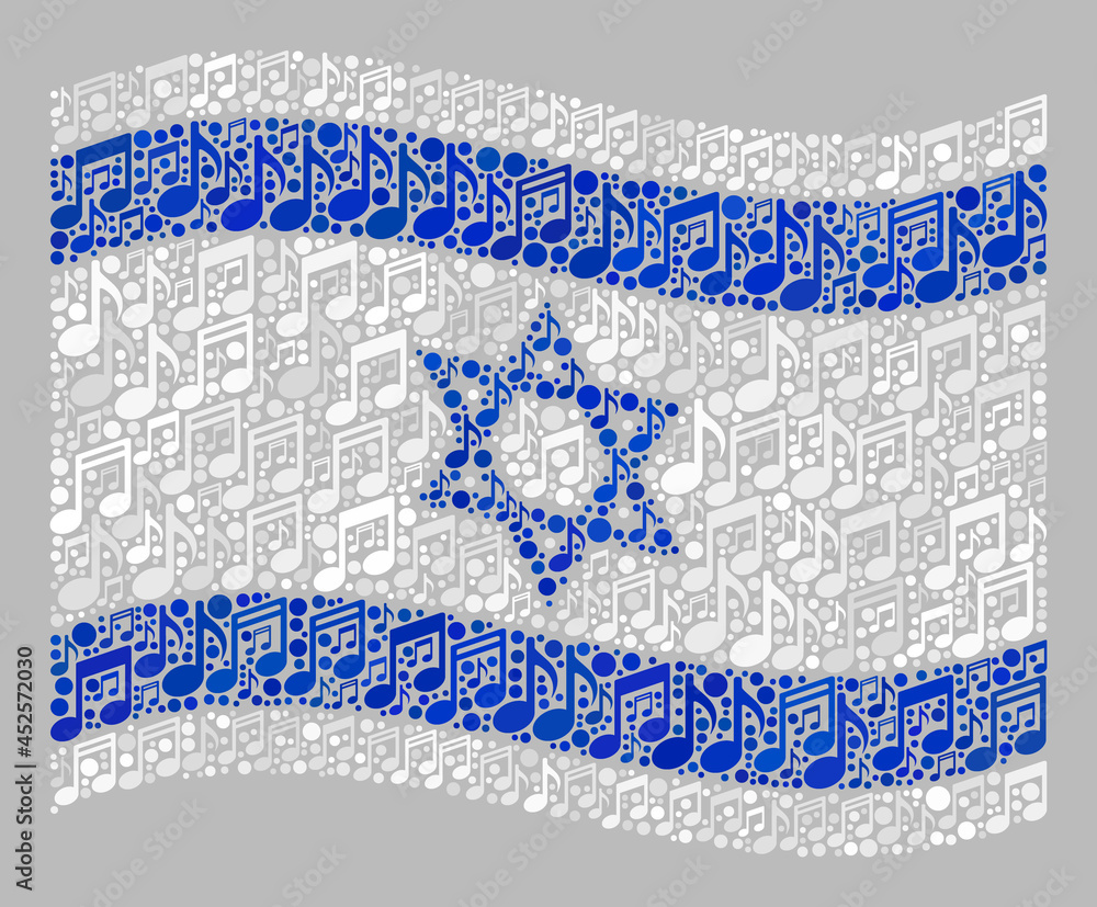 Mosaic waving Israel flag designed with melody icons. Vector music ...