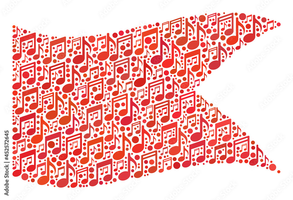 Mosaic waving red guidon flag designed of melody signs. Vector melody ... Mosaic waving red guidon flag designed of melody signs. Vector melody ...
