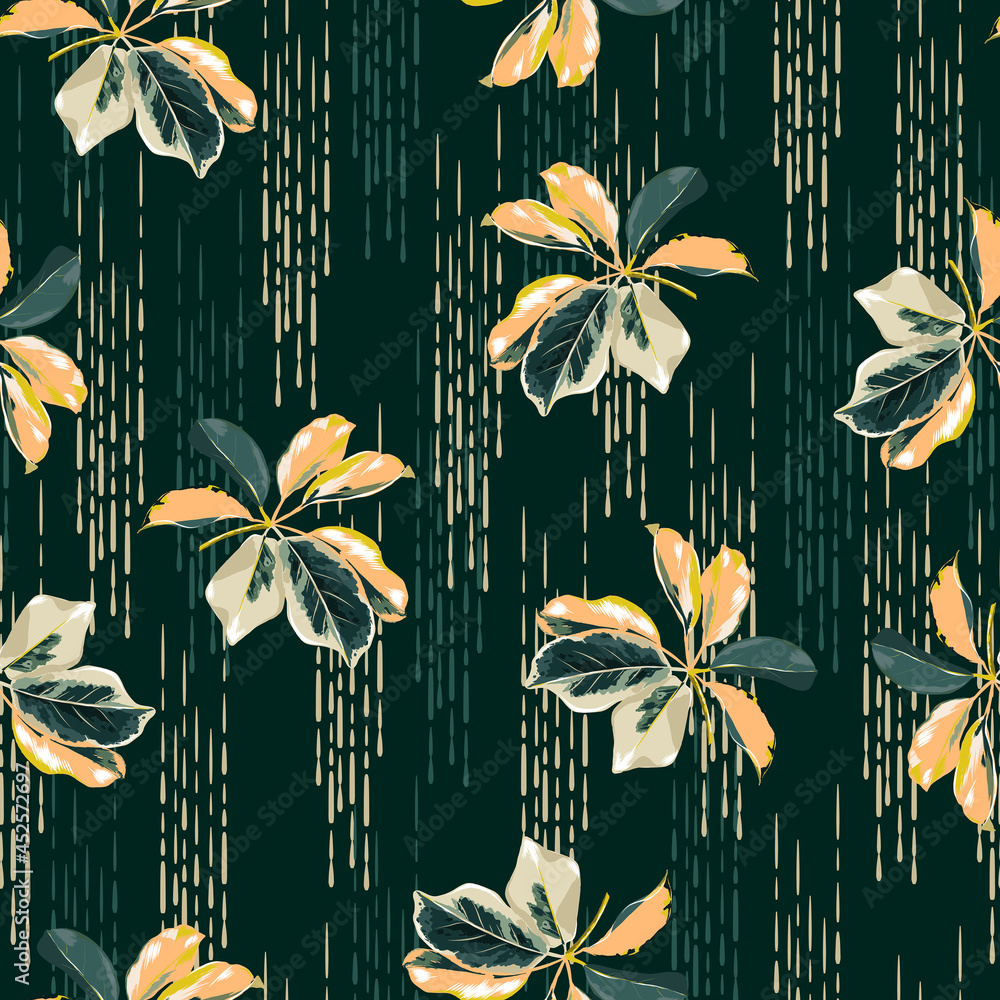 Seamless pattern Botanical VARIEGATED PLANTS, leaves with hand drawn ...