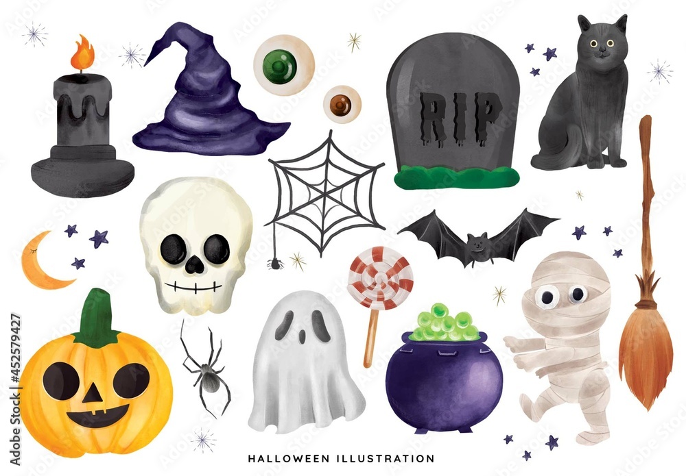 Cute Halloween Clipart Cartoon Illustrations Stock Template | Adobe Stock