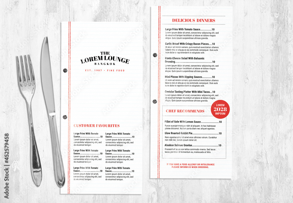 Thin Menu Flyer Layout Stock Template | Adobe Stock