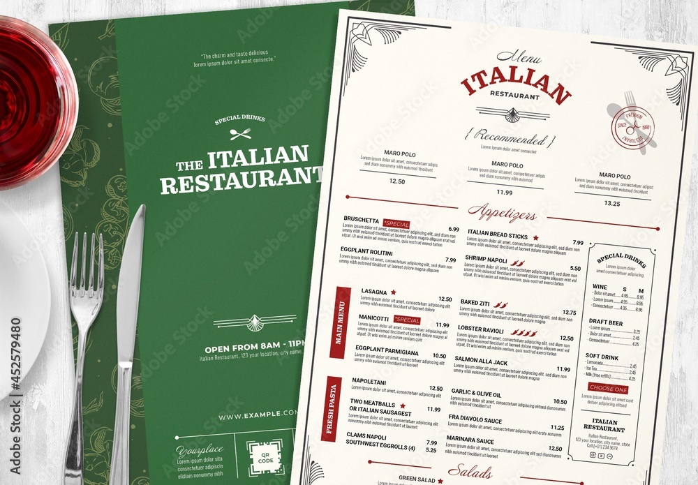 Italian Restaurant Menu Layout Stock Template | Adobe Stock