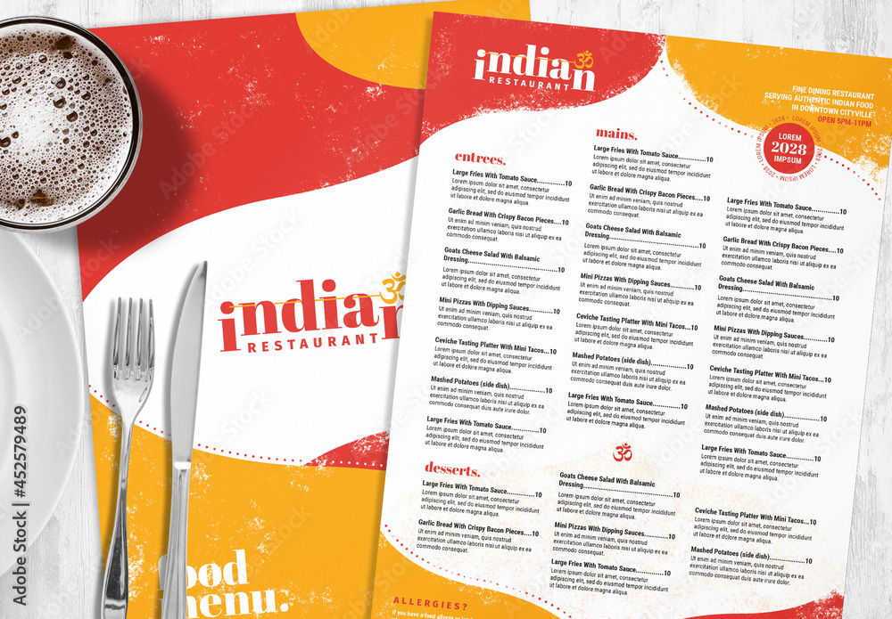 Modern Indian Restaurant Menu Layout Stock Template | Adobe Stock
