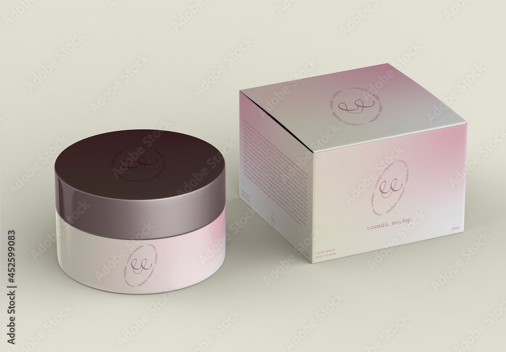 Cosmetic Jar with Box Mockup Stock Template | Adobe Stock