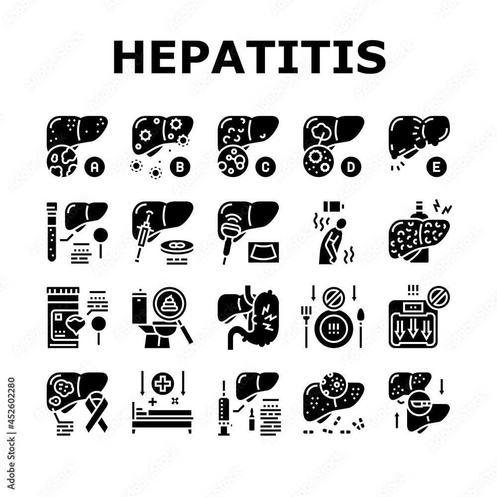 Hepatitis Liver Health Problem Icons Set Vector. Cirrhosis And ...