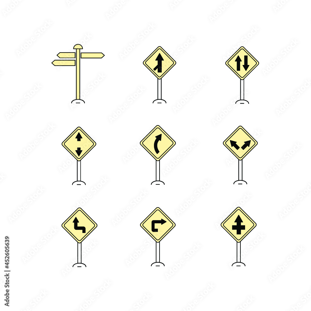 road sign icons set. road sign pack symbol vector elements for ...