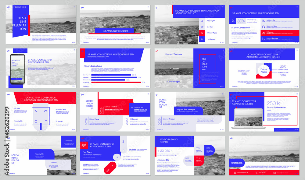 Red and blue elements for infographics on a white background ...