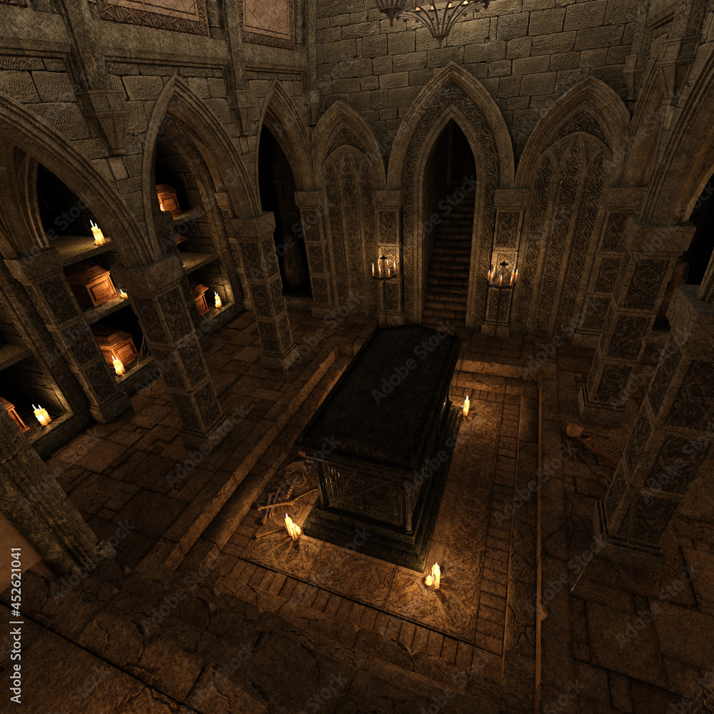 3d-illustration of a scary crypt with candles in a tomb Stock ...