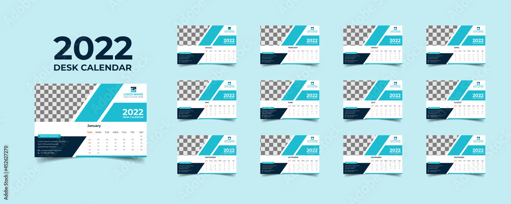Desk calendar template with white background. Calendar design for 2022 ...