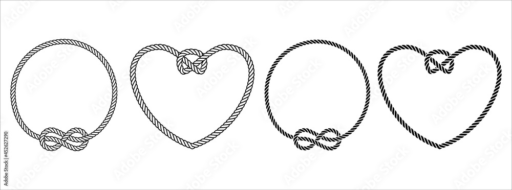 Rope tie heart shape border vector design. Rope lace line vector ...